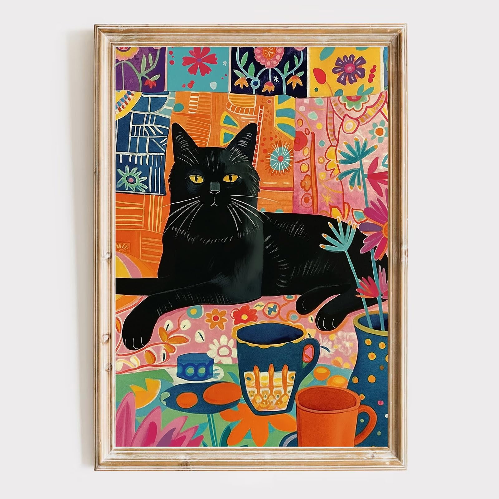Black Cat Colorful Wall Art Funny Black Cat Poster Trendy Colorful Wall ...