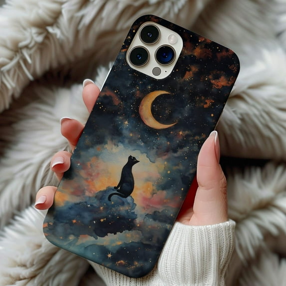 Black Cat Crescent Moon Celestial Galaxy Phone Case 17 16 15 14 13 12 ...