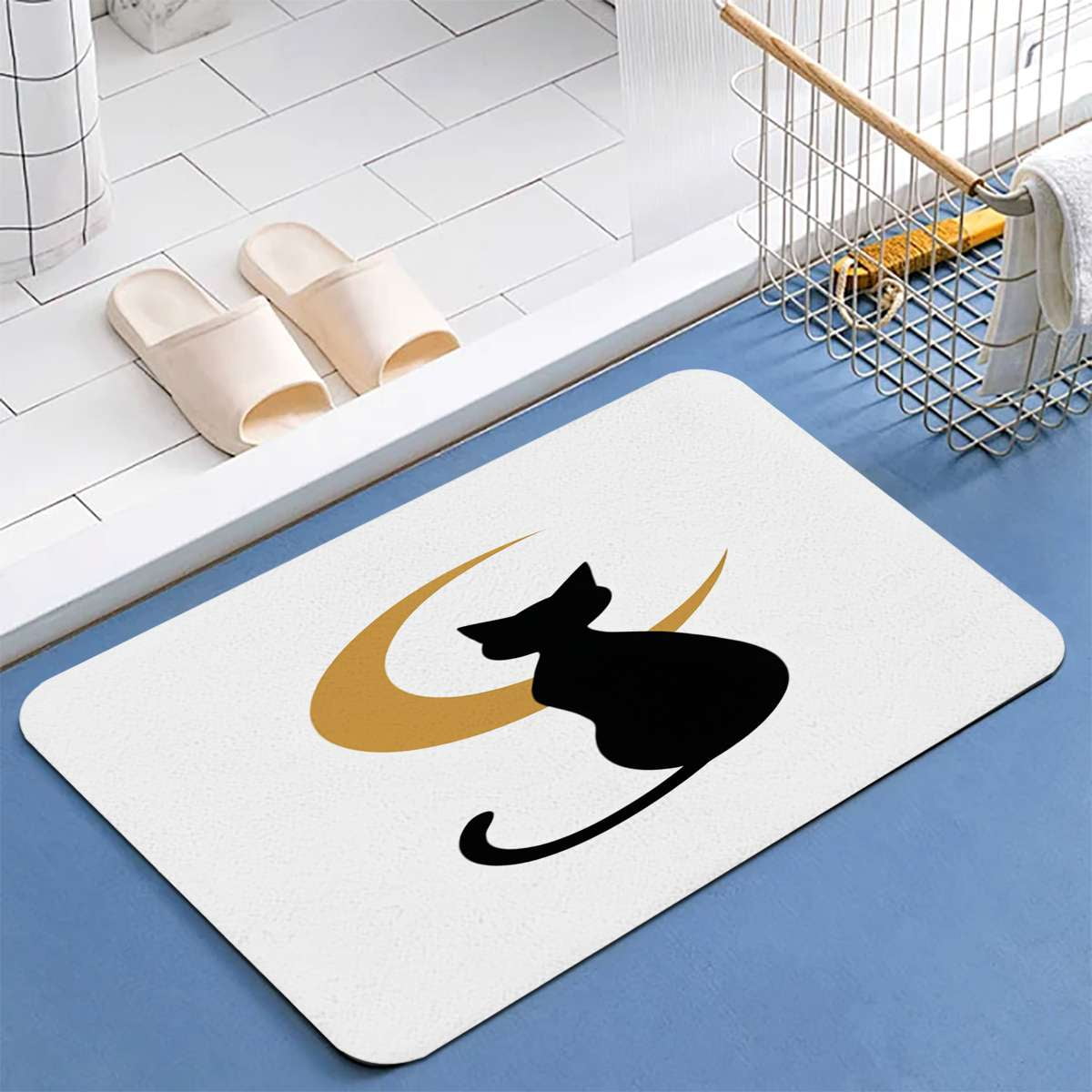 Black Cat Crescent Moon Design Diatomite Bath Mats Bathroom Absorbent ...