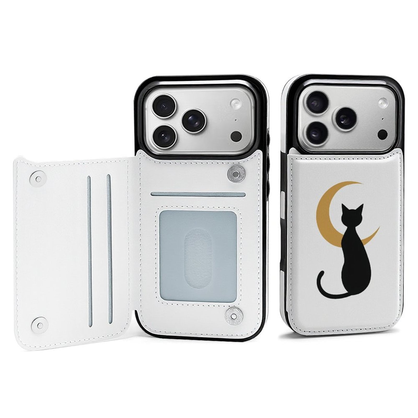 Black Cat Crescent Moon Design Leather Wallet Case for iPhone 12 Pro ...