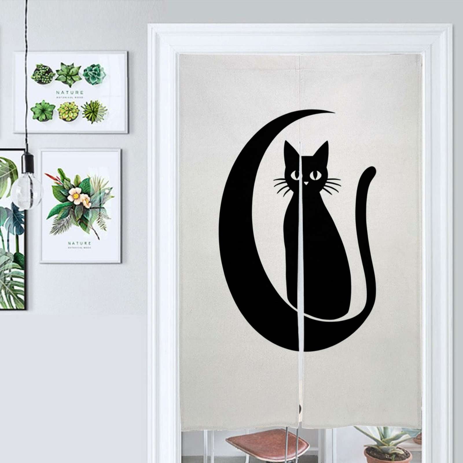 Black Cat Crescent Moon Door Curtain Nordic Living Room DoorCurtain ...