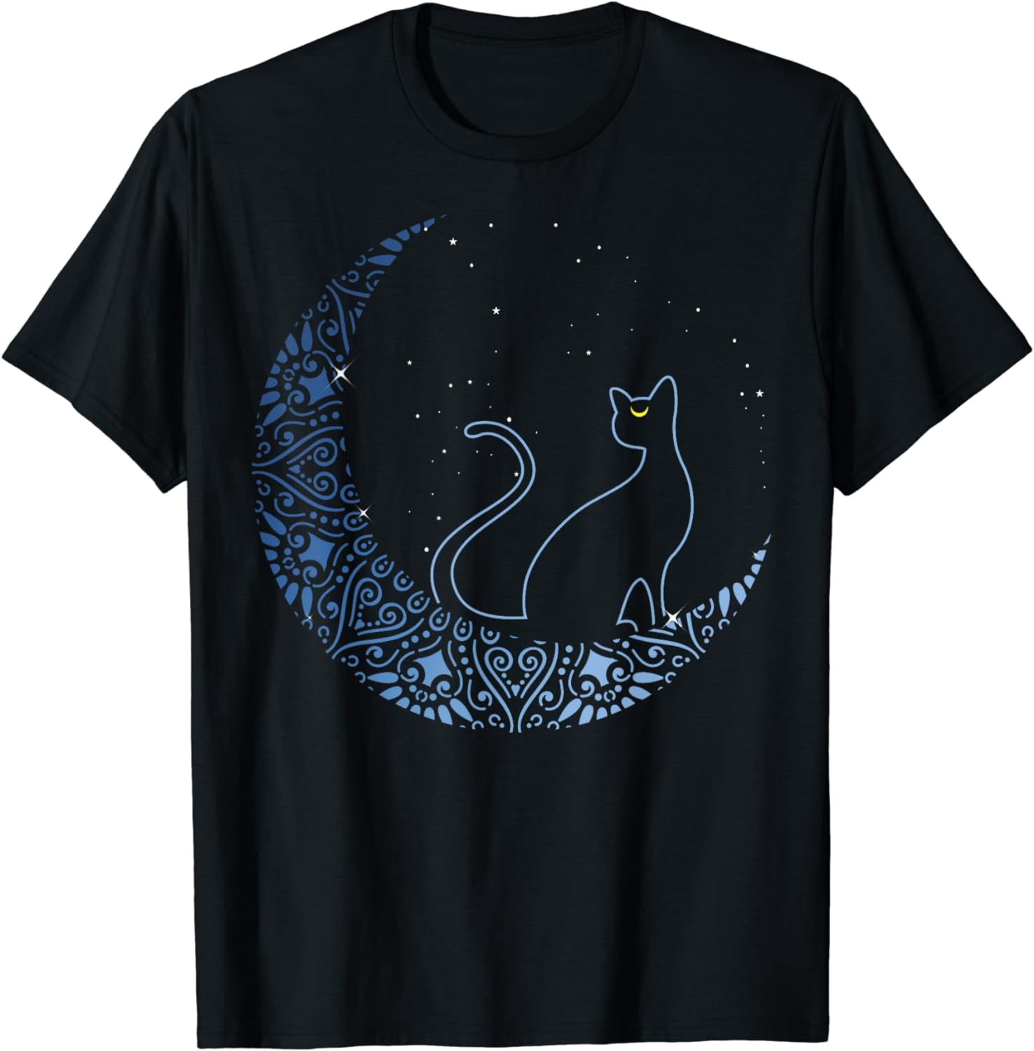 Black Cat Crescent Moon Gift Design Idea For Cat Fans T-Shirt - Walmart.com