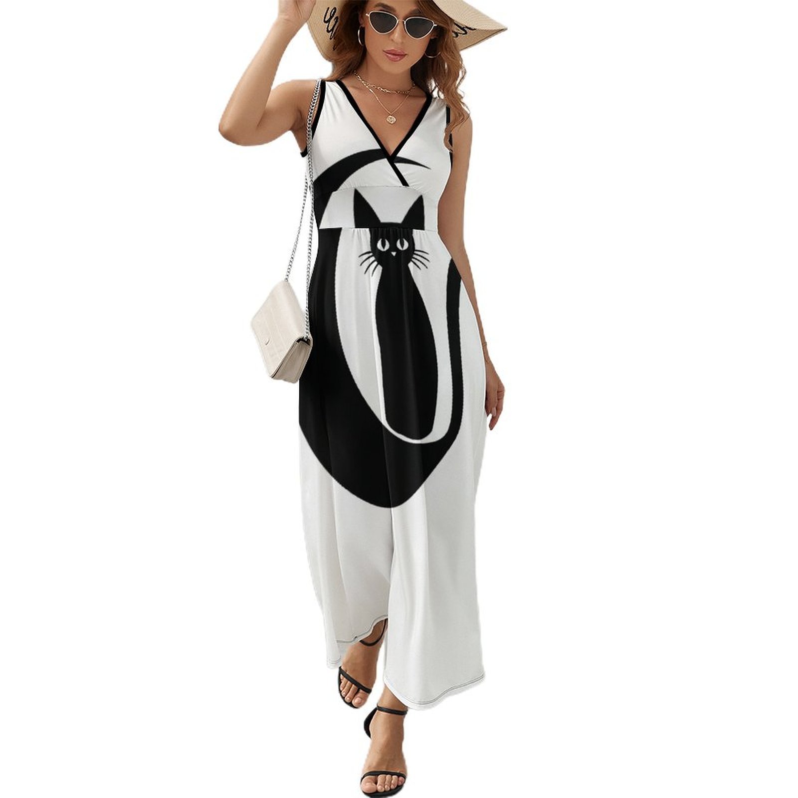 Black Cat Crescent Moon Sleeveless Dress Summer Women Clothes Dress for ...