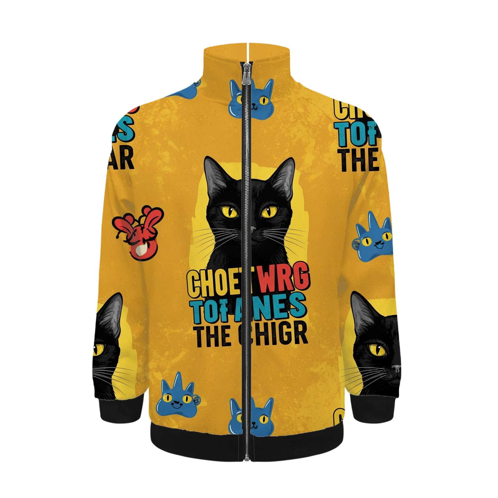 Black Cat Cute Cartoon Fun Jacket Men's Street Cool Long Sleeves Coat ...