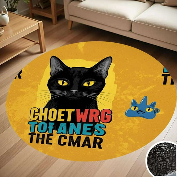 Black Cat Cute Cartoon Fun Round Carpet Living Room Bedroom Home ...