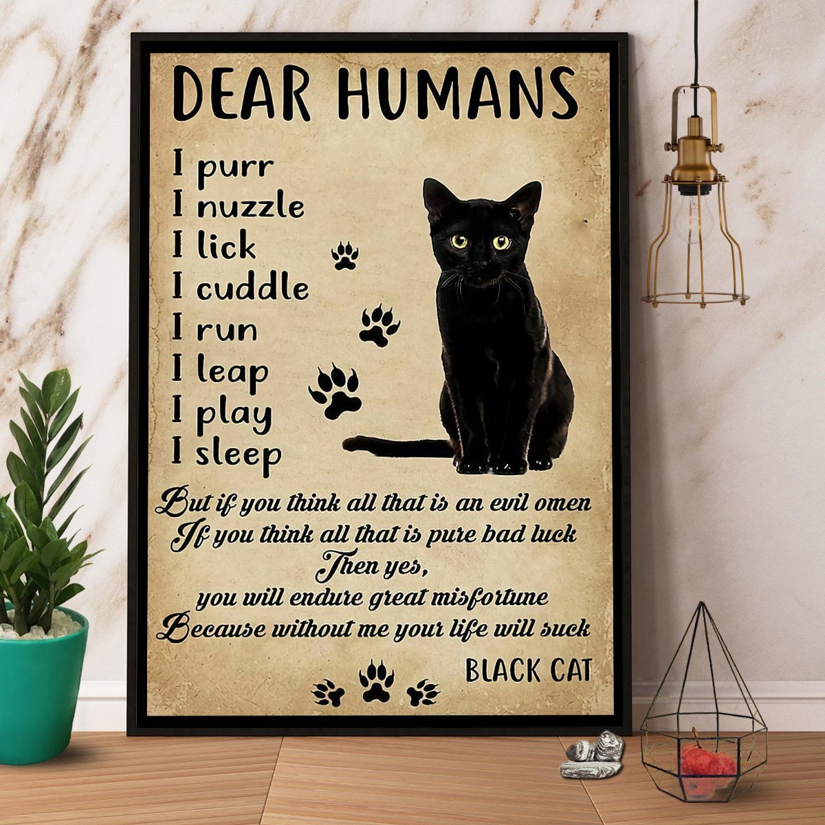 Black Cat Dear Human I Purr I Nuzzle I Lick Paper Poster No Frame Matte ...
