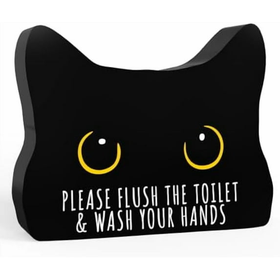 Black Cat Decor Cat Bathroom Decor Please Flush the Toilet Wash Your ...