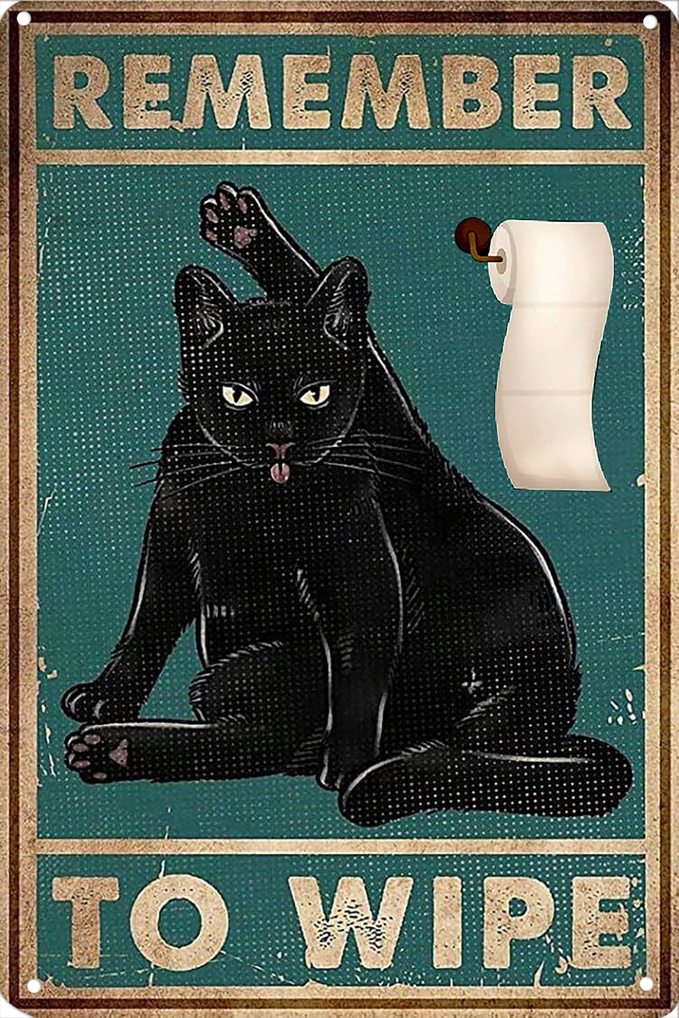 Black Cat Decor Funny Bathroom Signs - Remember to Wipe Cat Poster ...