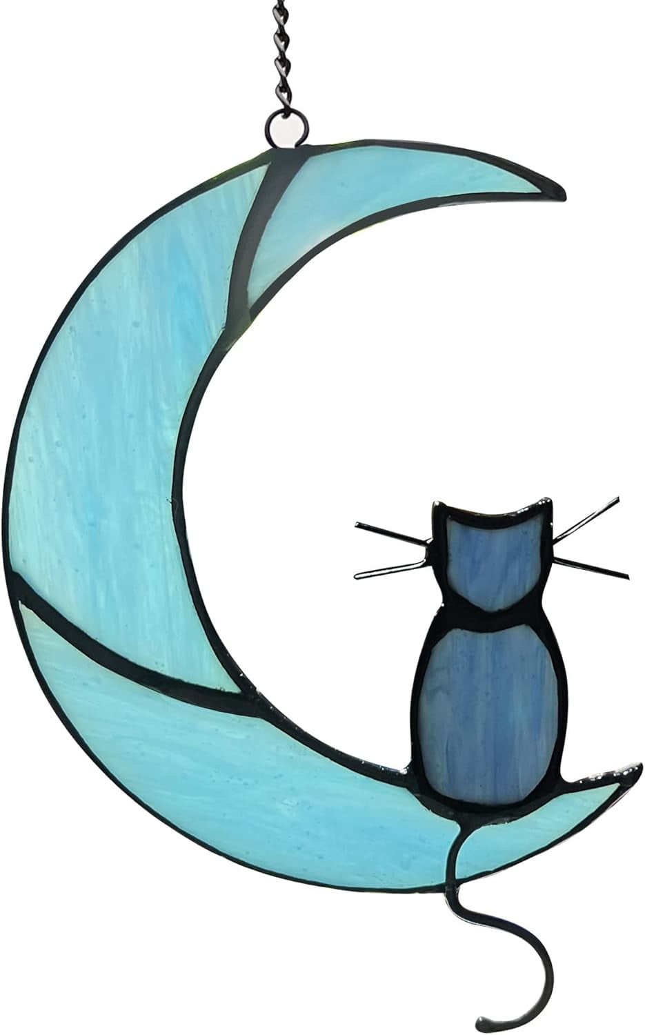 Black Cat Decor On White Moon Stained Glass Window Hanging Suncatcher ...