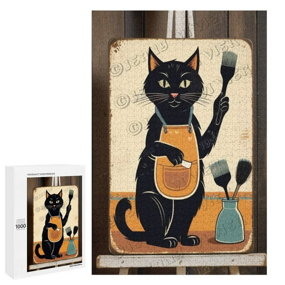 Black Cat Decor Wooden Sign Cat Painting Sign For Home Office Bedroom ...