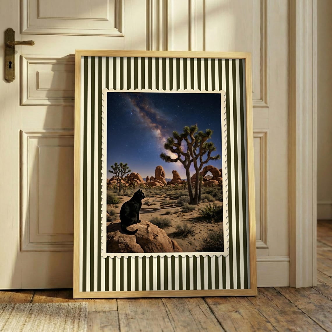 Black Cat Desert Eclectic Vintage Stamp Starry Sky Maximalist Bohemian ...