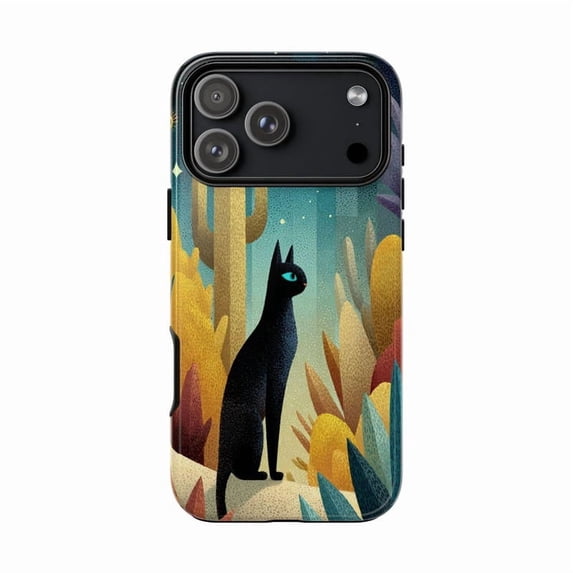Black Cat Desert Turquoise Oasis Phone Case with iPhone 17 to 11 Pro ...
