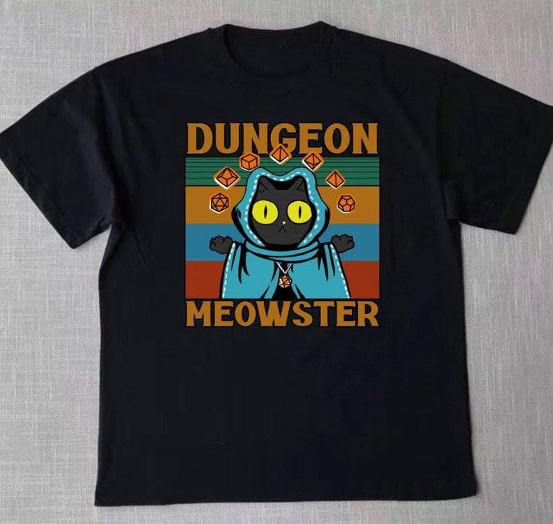 Black Cat Dnd Meowster Dungeon Cat Shirt Dragon Meowster Black Cat Dice ...