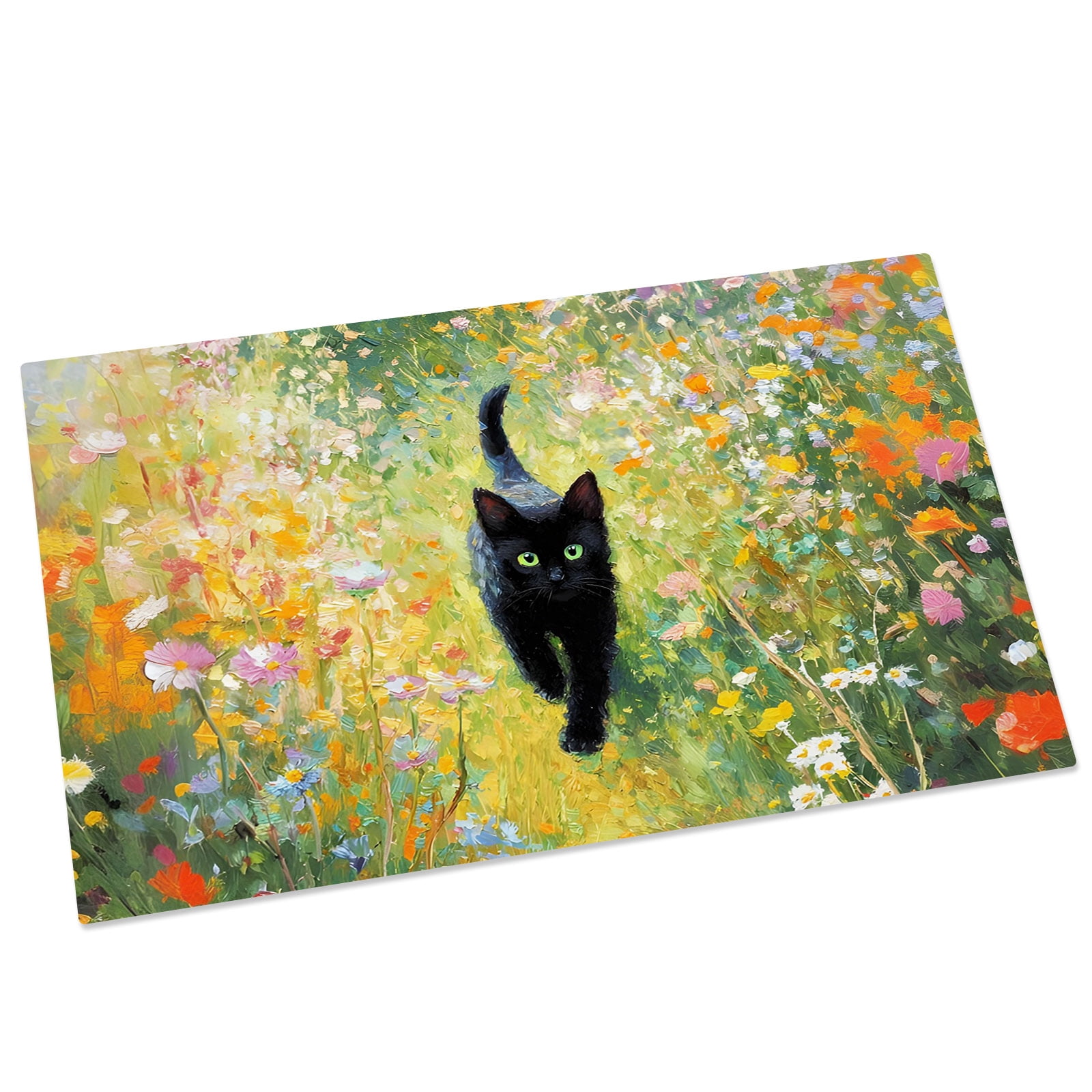 Black Cat Door Mat 18x30 Inch Colorful Floral Wildflowers Garden Boho ...
