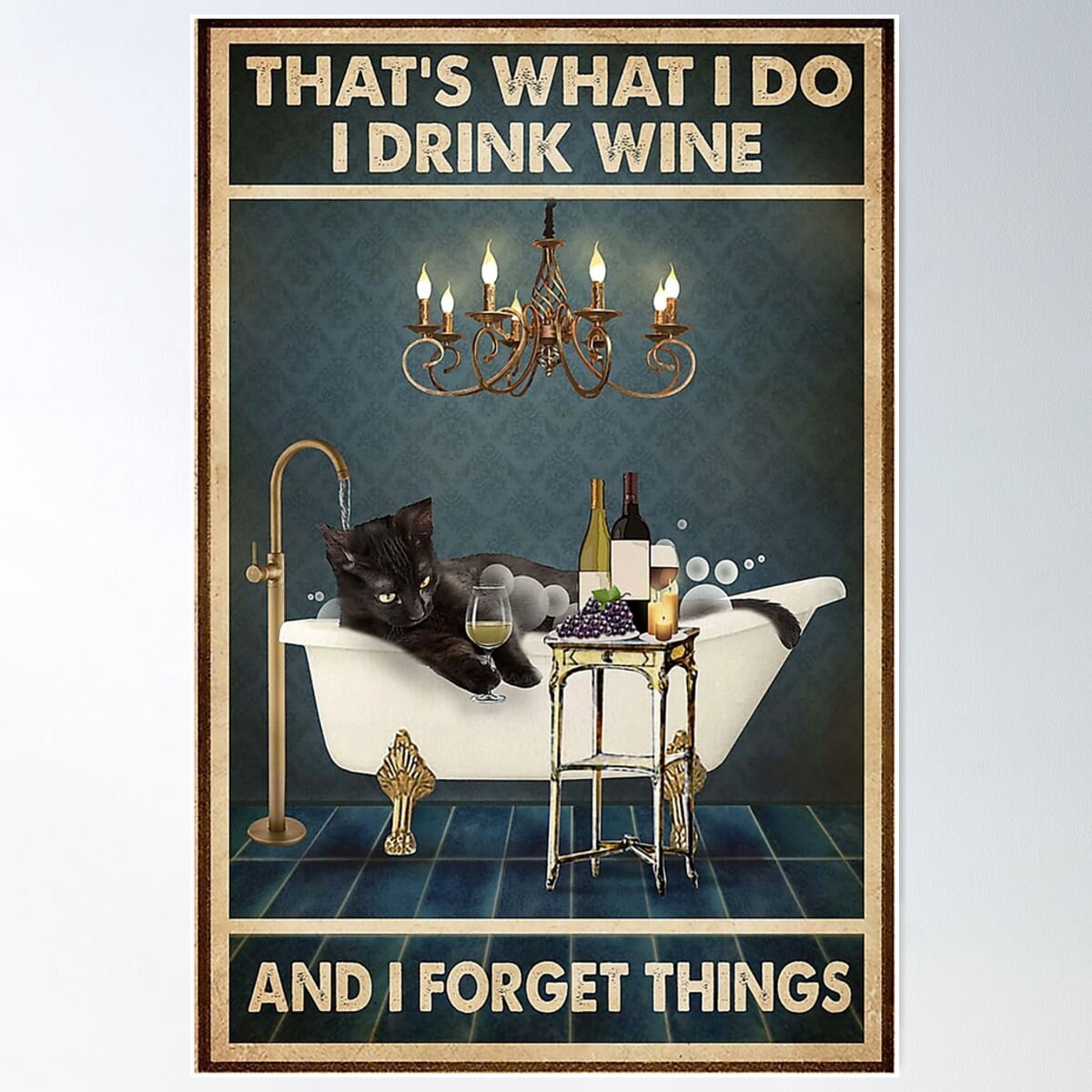Black Cat Drink Wine Funny Saying Gift Poster Wall Art Modern Wall ...