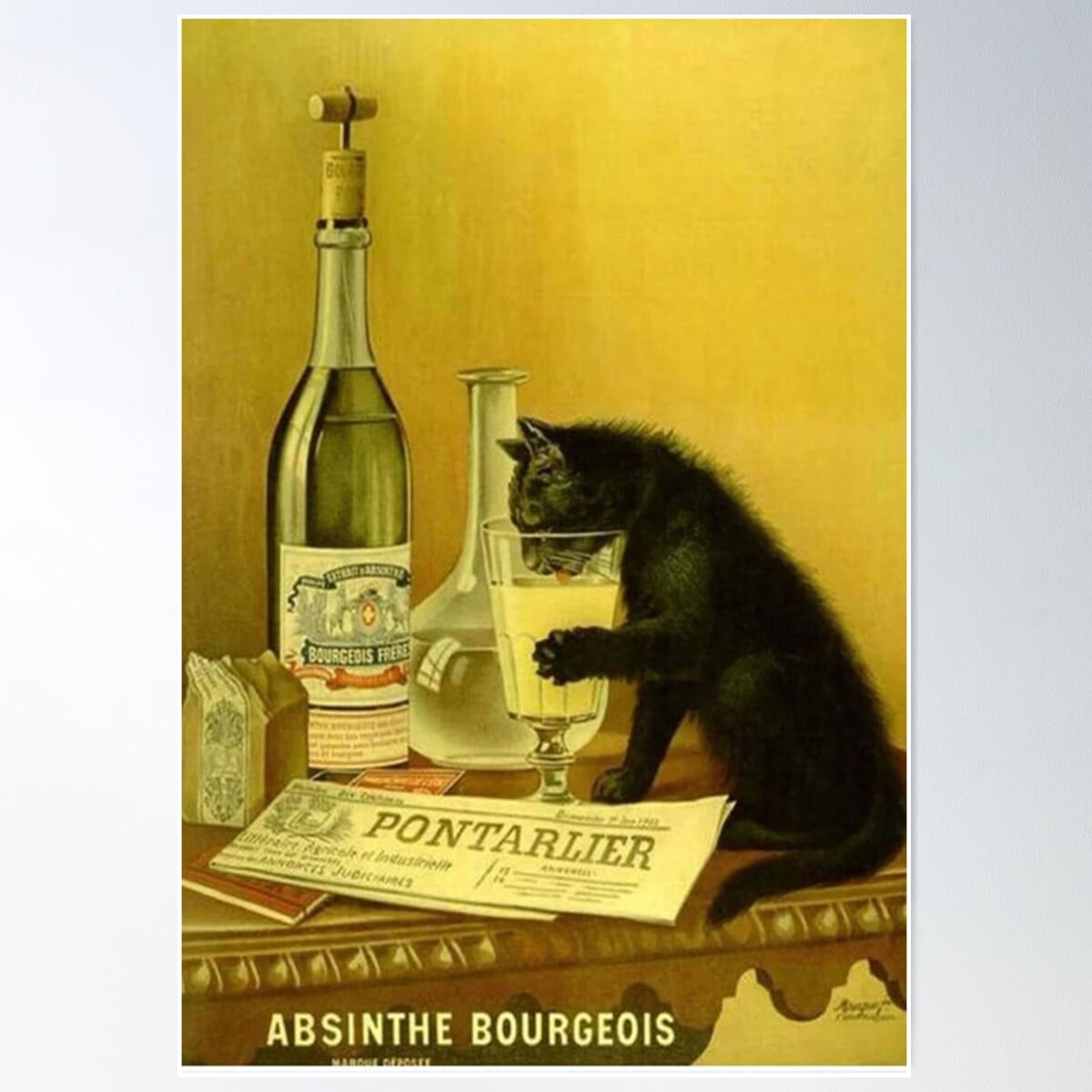 Black Cat Drinking Absinthe Bourgeois Poster Wall Art, Modern Wall ...