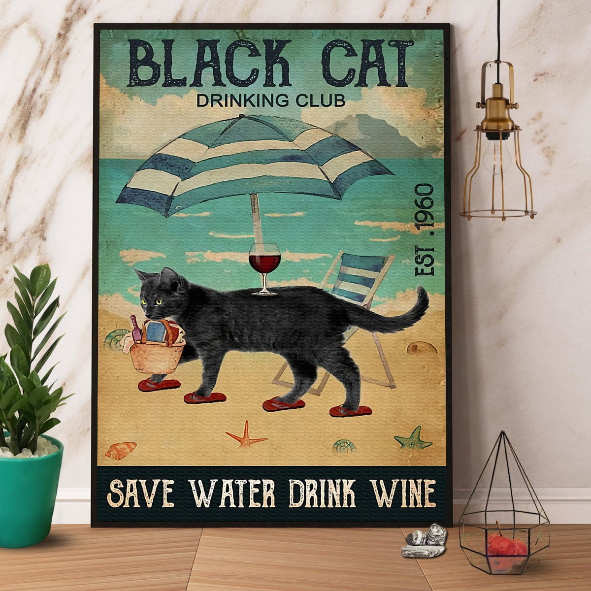 Black Cat Drinking Club Save Water Drink Wine Satin Poster Wall Art ...