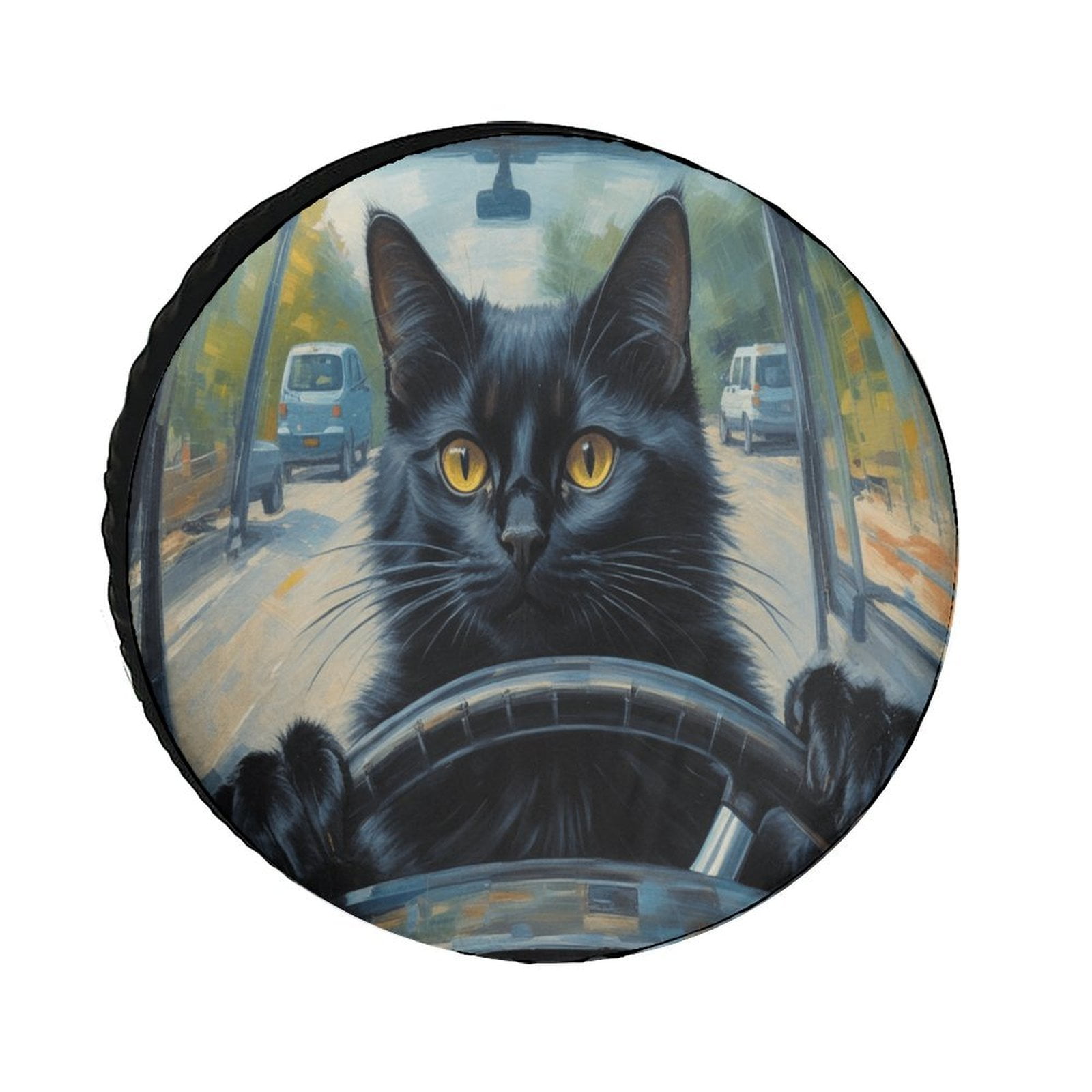 Black Cat Driving Spare Tire Cover Weatherproof Sun Protection Wheel