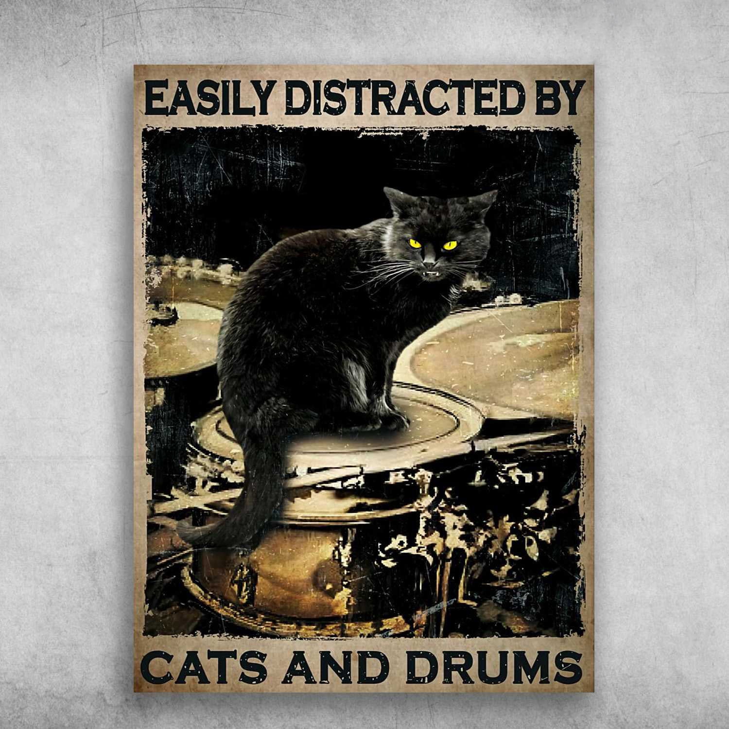 Black Cat Drumming, Drummer Poster, Easily Distracted By, Cats And ...