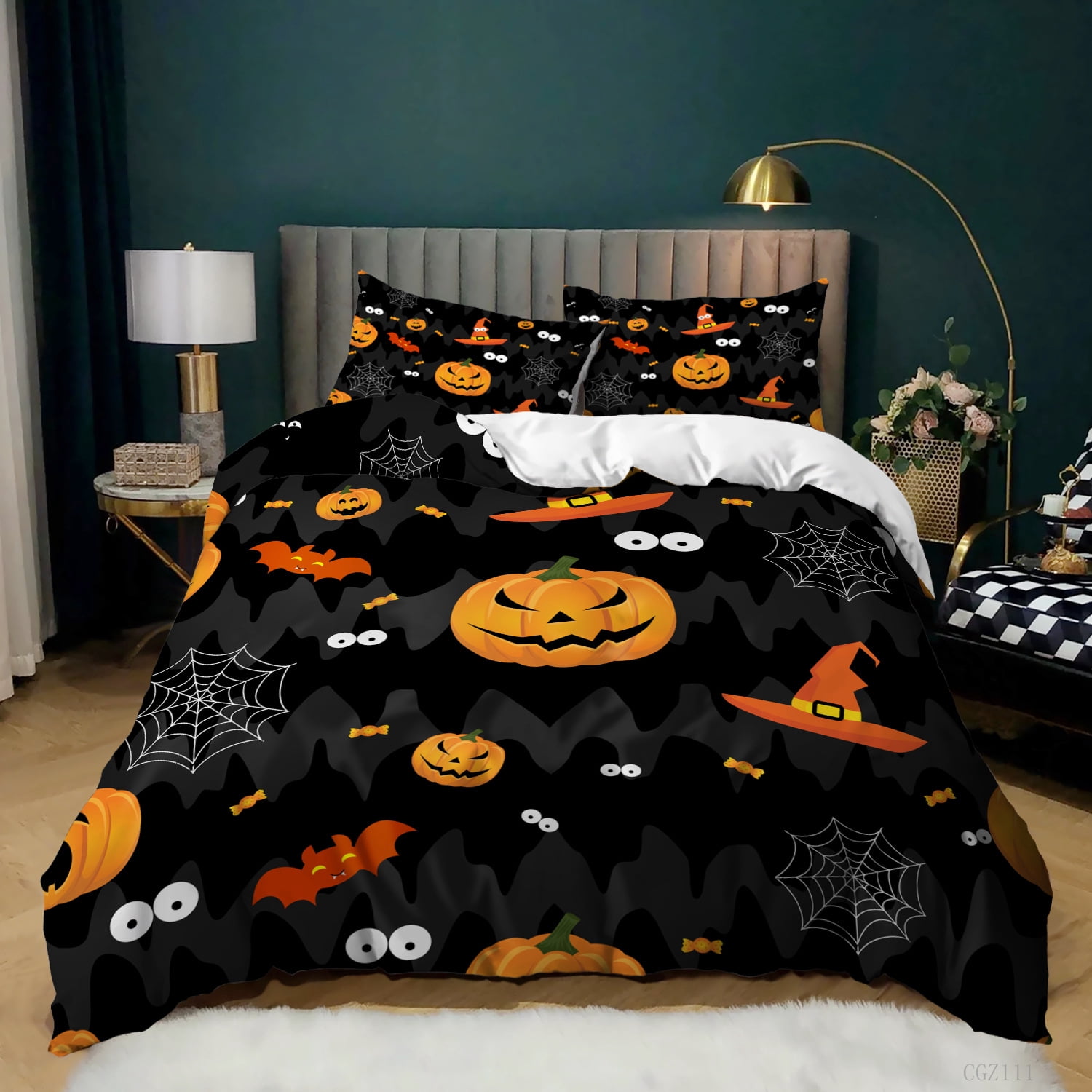 Black Cat Duvet Cover Sugar Skull Bedding Set for Kids Boys Girls ...