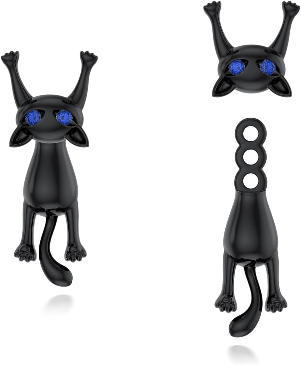 Black Cat Earrings 925 Sterling Silver Cute Black Cat Stud Earrings Fun ...