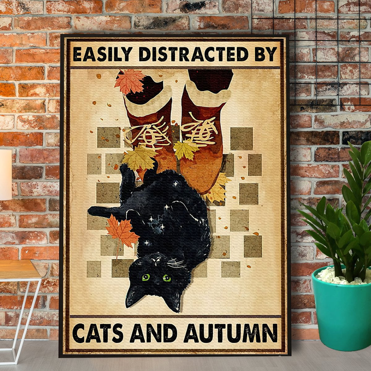 Black Cat Easily Distracted By Cats And Autumn Paper Poster No Frame ...