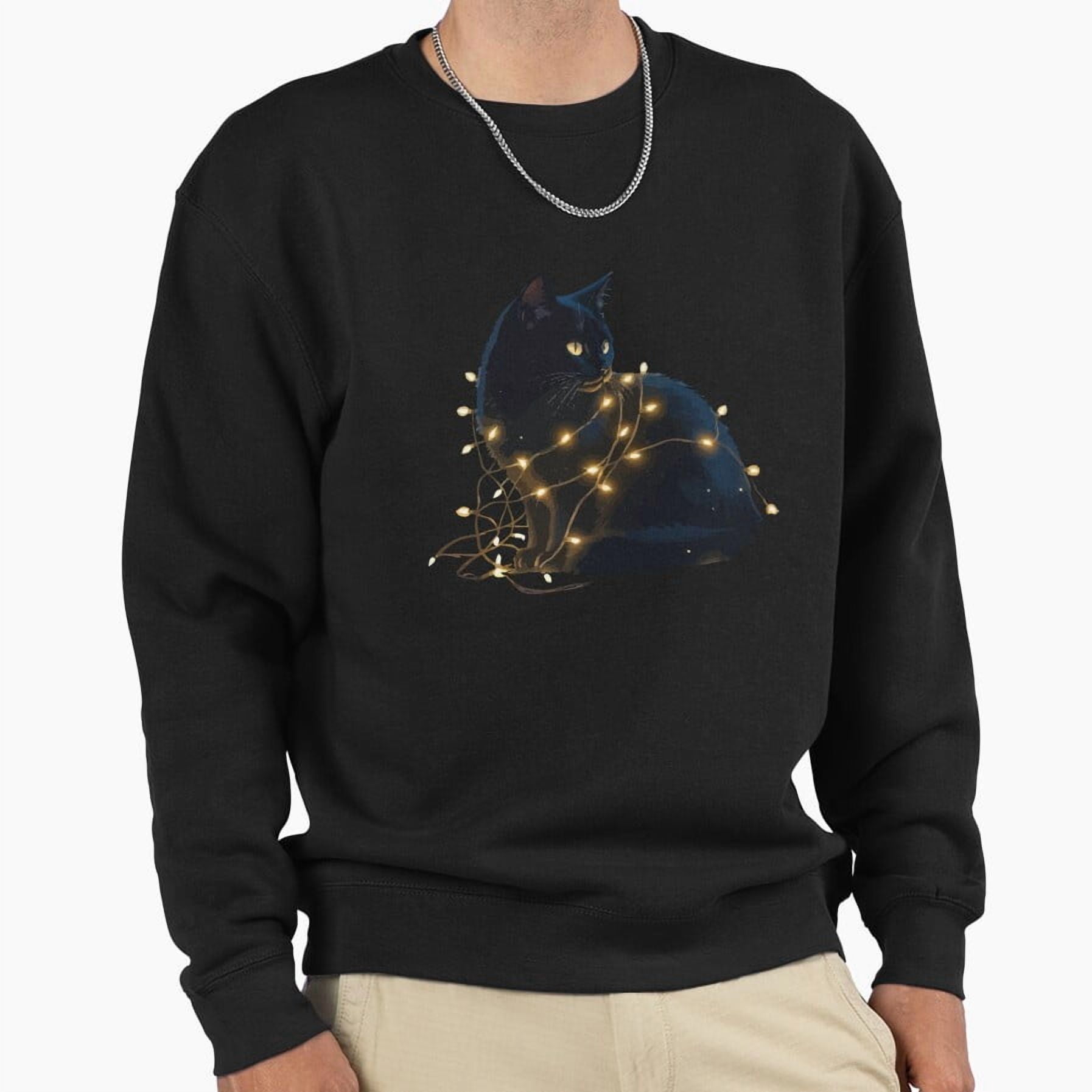 Black Cat Entangled In Fairy Lights Graphic Unisex Sweatshirt Funny ...