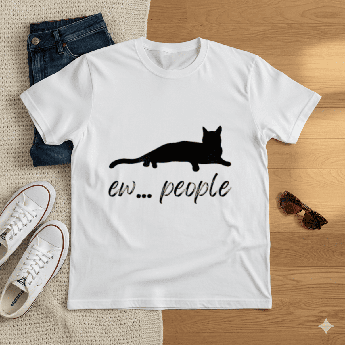 Black Cat Ew People Humor Introvert counter Social Sarcasm Unisex T ...