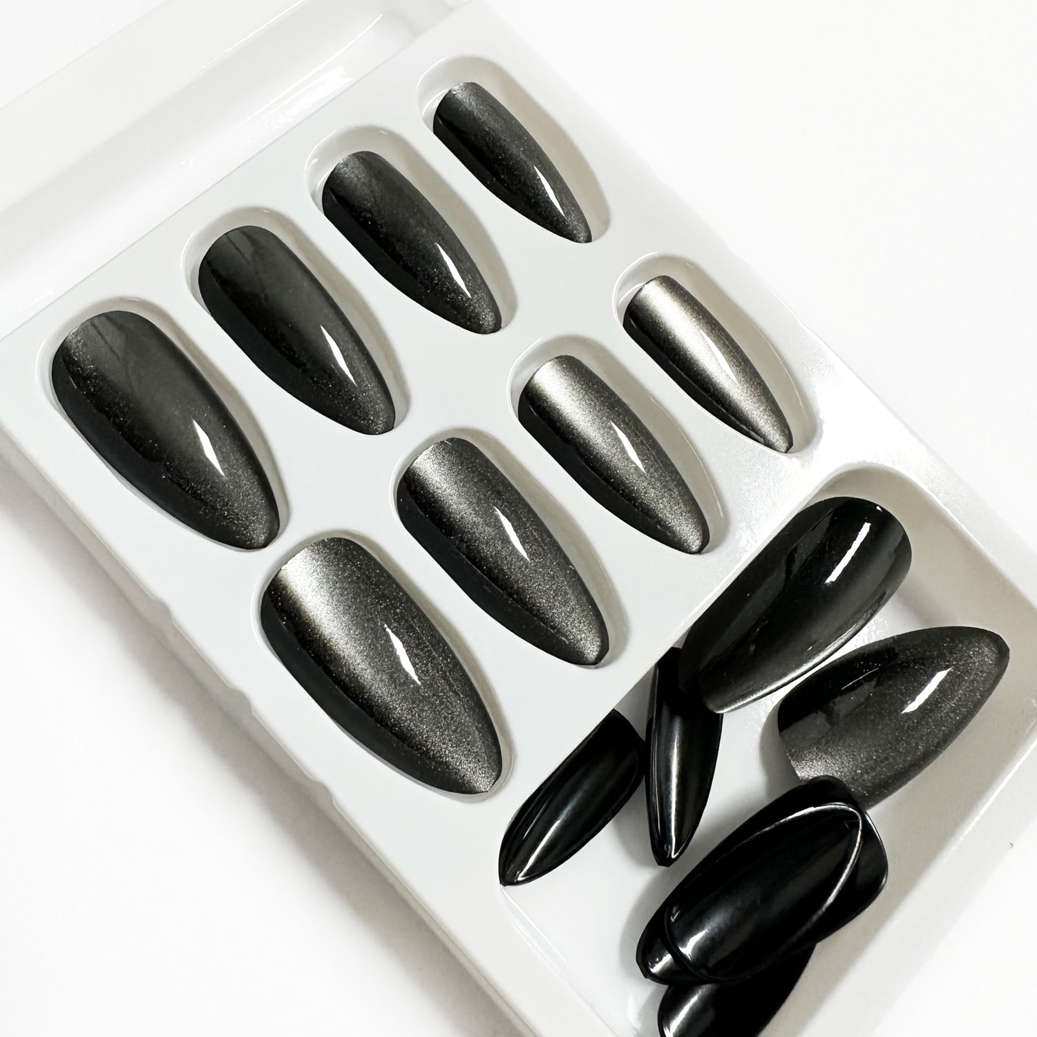 Black Cat Eye Press on Nails Fake Nails with Glue Acrylic Square Press ...