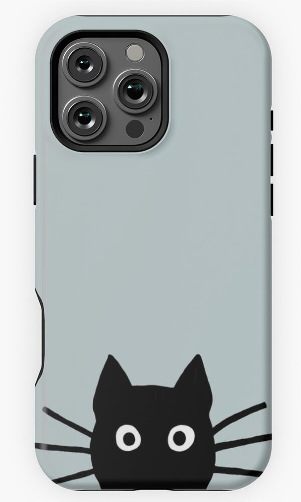 Black Cat Face Minimal Phone Case for iPhone 16 15 14 13 12 11 Pro Max ...