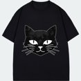 Black Cat Face Print T Shirt Black Color For Casual Wear And Everyday ...