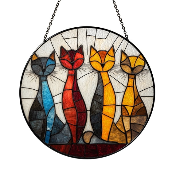 Black Cat Family Stained Glass Suncatcher, Feline Window Hanging Art ...