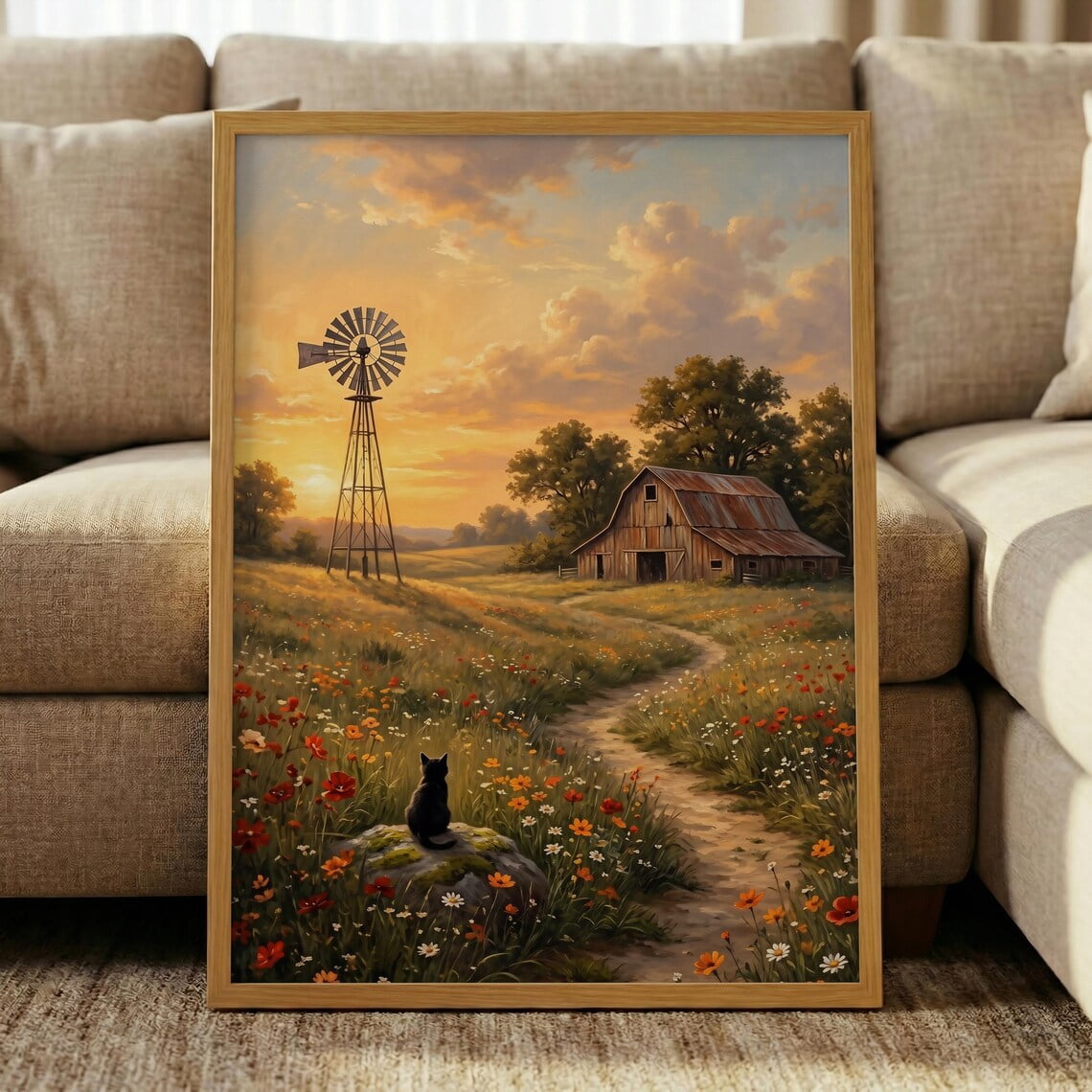 Black Cat Farmhouse Rustic Barn Landscape Country Wildflower Path ...