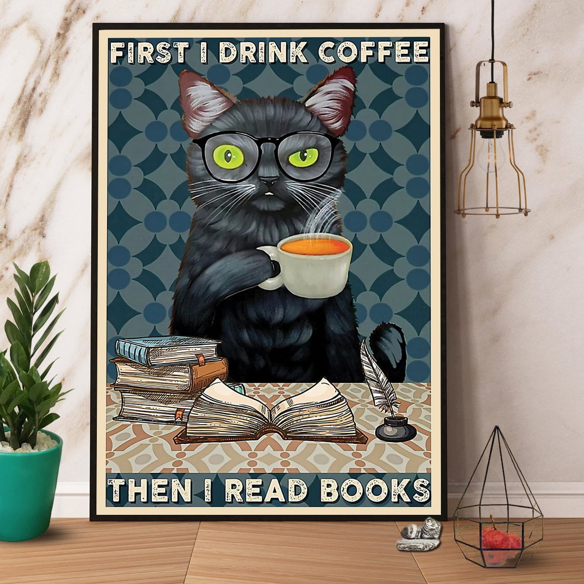 Black Cat First I Drink Coffee Then I Read Books Poster No Frame 16 x ...