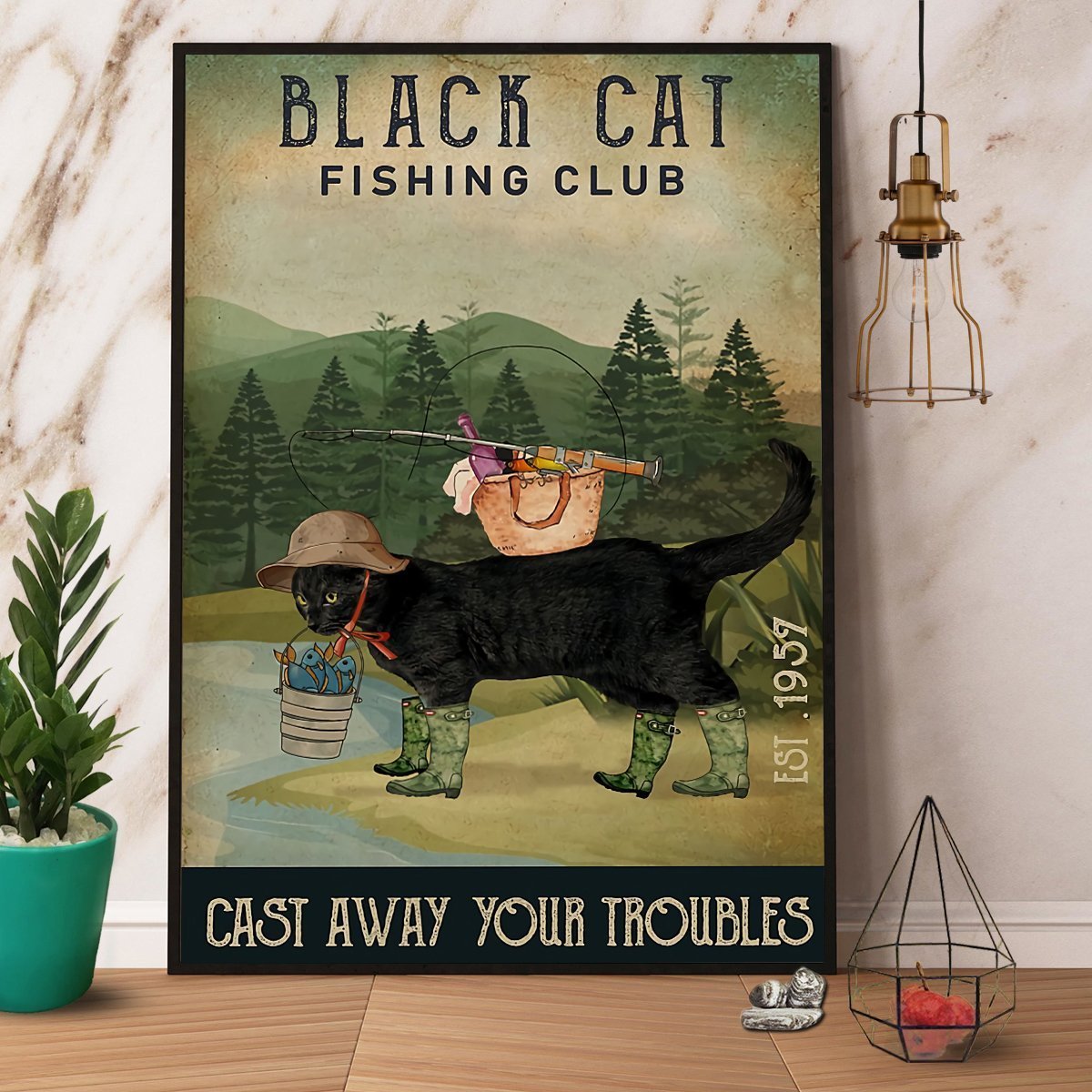 Black Cat Fishing Club Cast Away Your Troubles Satin Poster Wall Art ...