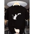 Black Cat Fist Bump Graphic T-Shirt - Loose Fit Round Neck Short Sleeve ...