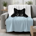 Black Cat Fleece Throw Blanket Cute Cat Cartoon Animal with Big Eye ...