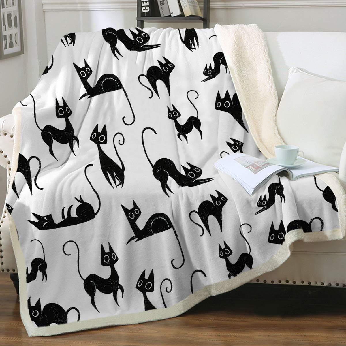 Black Cat Fleece Throw Blanket Funny Cats Silhouettes Plush Sherpa ...