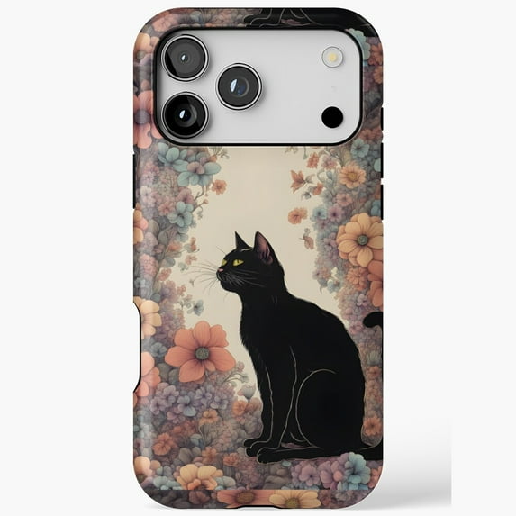 Black Cat Floral Surreal Art Protective Cover for iPhone 11 12 13 14 15 ...
