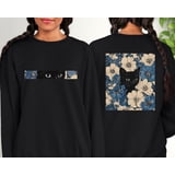Black Cat Floral TShirt Two Sided Black Cat Cozy TShirt Cat Lover ...
