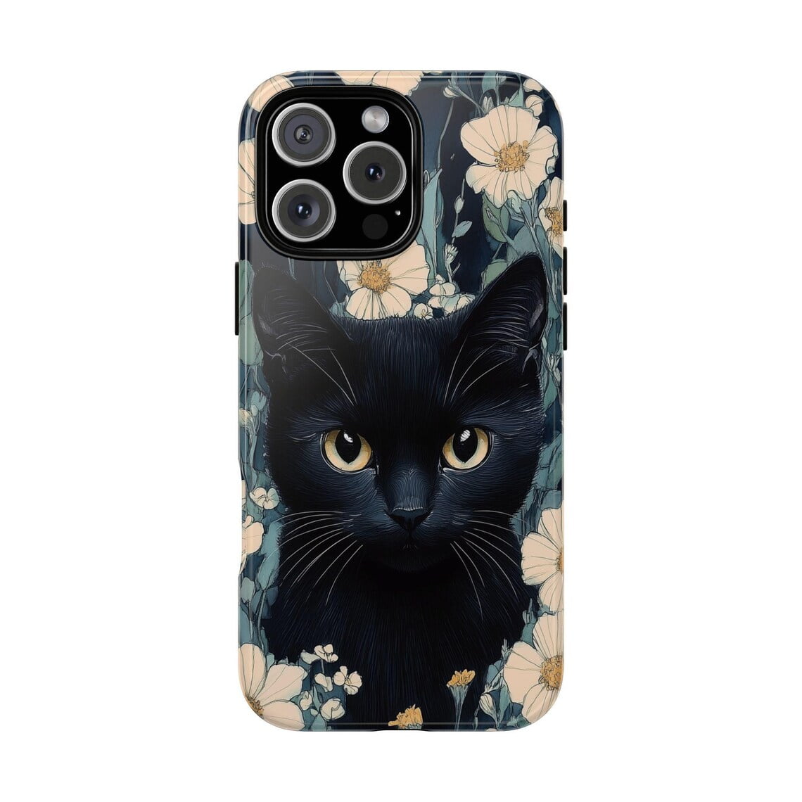 Black Cat Flower Blue Wildflower Nature Artistic Art Phone Case with ...