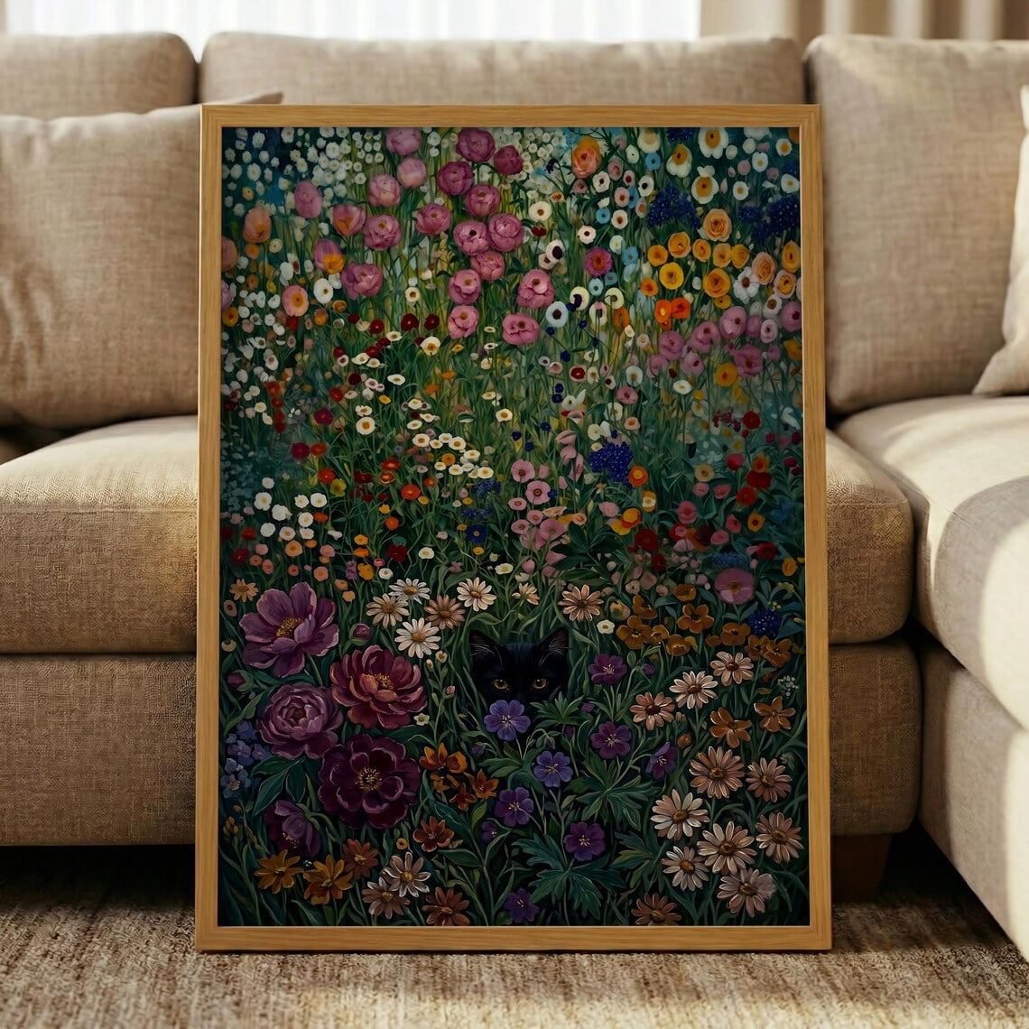 Black Cat Flower Floral Art Cottagecore Hidden Cat Botanical Pet Art ...