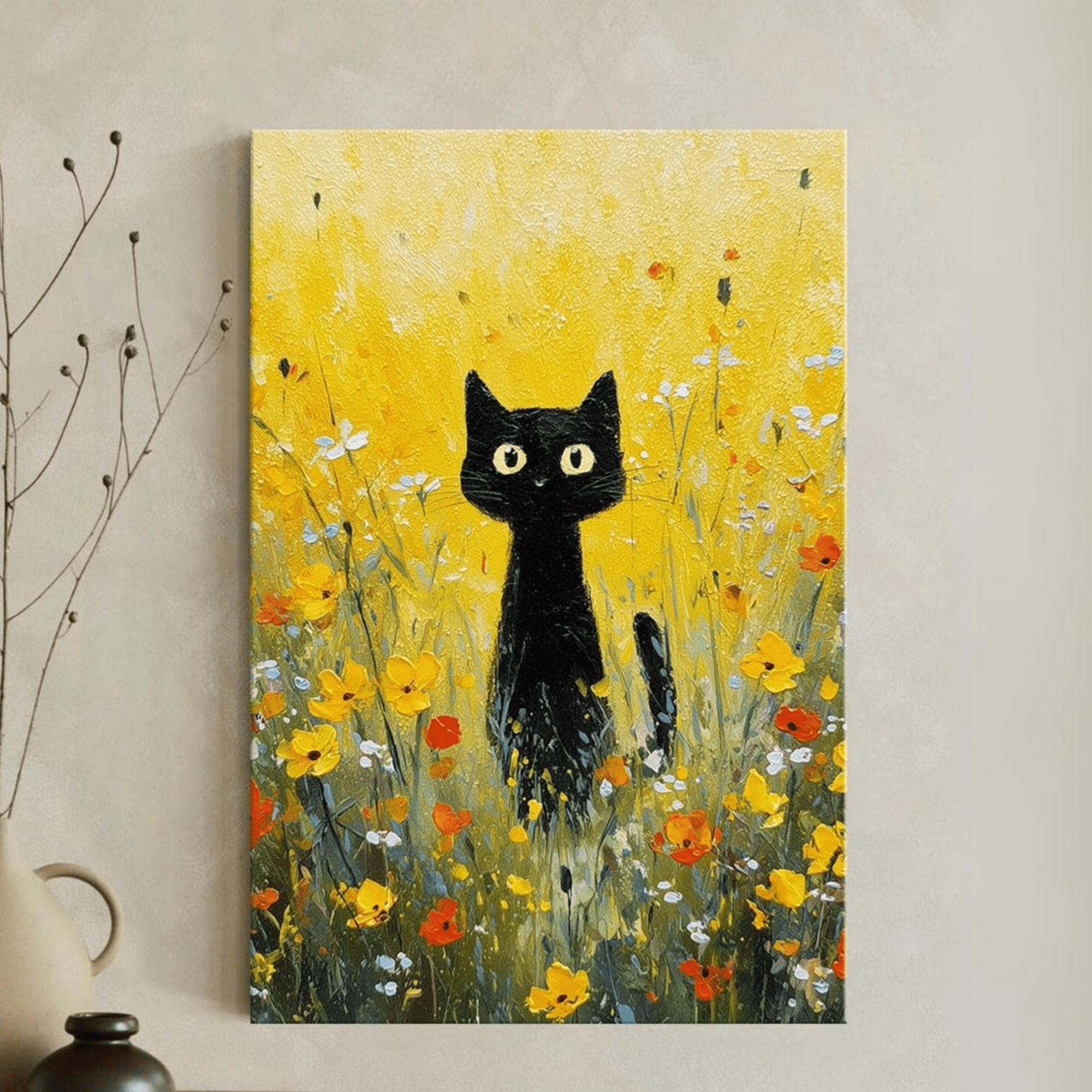 Black Cat Flower Yellow Wildflower Field Whimsical Floral Poster ...