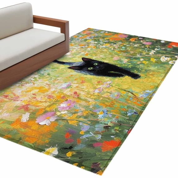 Black Cat Flowers Kitchen Runner Rug 2.7x5 Washable Runners for Hallway ...