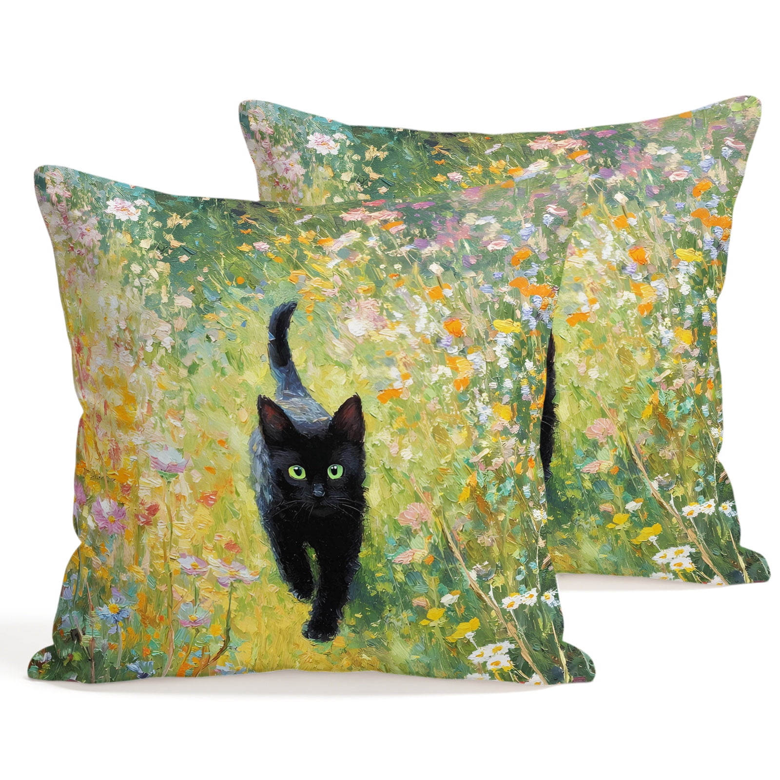 Black Cat Flowers Throw Pillow Covers 20 x 20 Inch Pillow Covers Set of ...