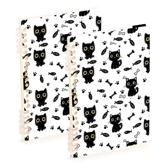 Black Cat Footprint Pattern A5 Notebook Set of 2 Refillable 60 Sheets ...