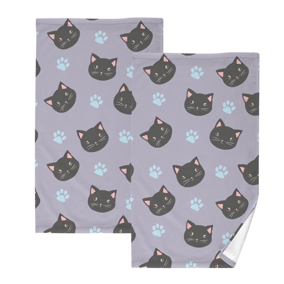 Black Cat Footprint Pattern Cotton Towel Set Face Hand Towels 2 Pack ...