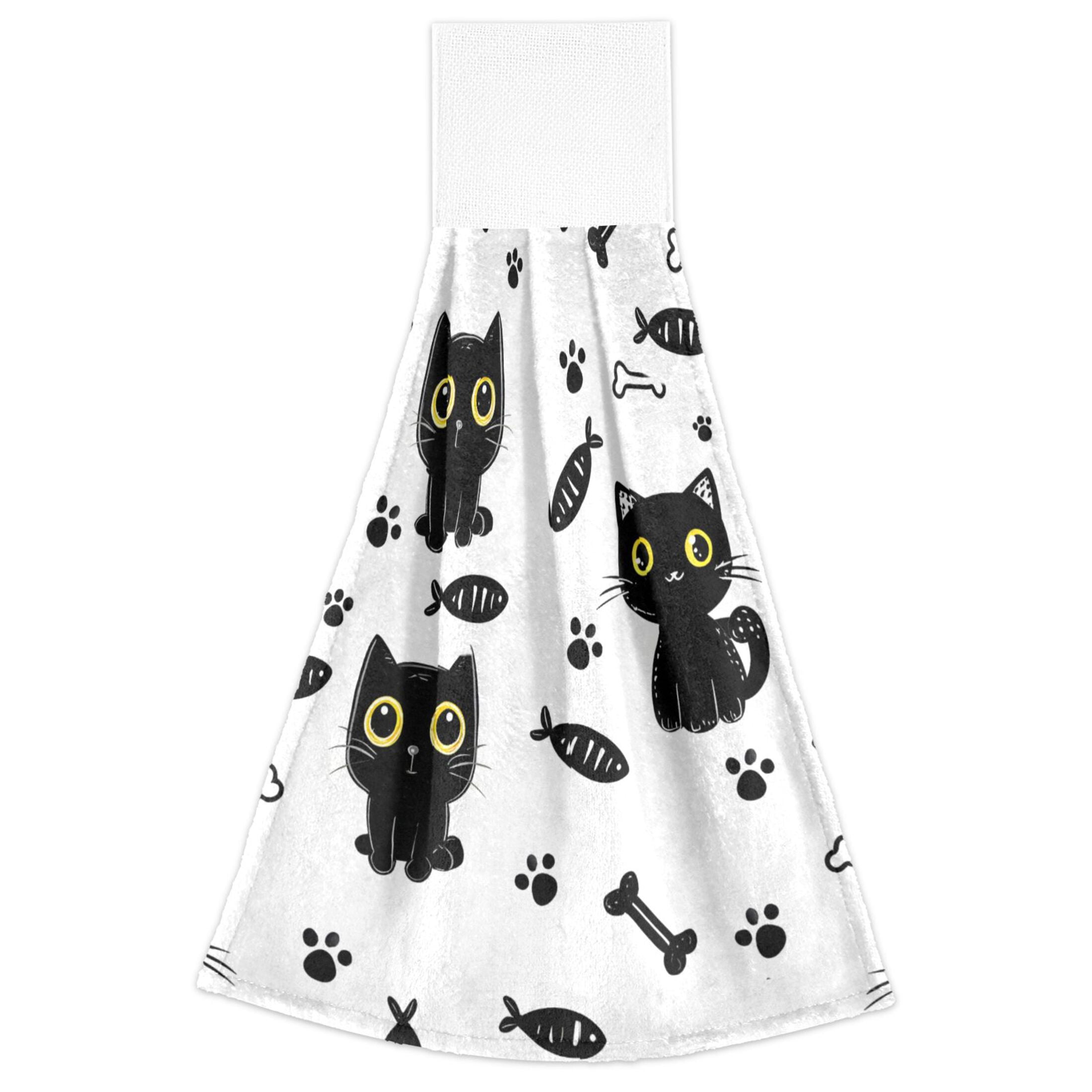 Black Cat Footprint Pattern Hand Towels 2 Pack Quick Dry Velvet Soft ...