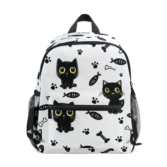 Black Cat Footprint Pattern Mini Backpack Cute Small Backpack with ...