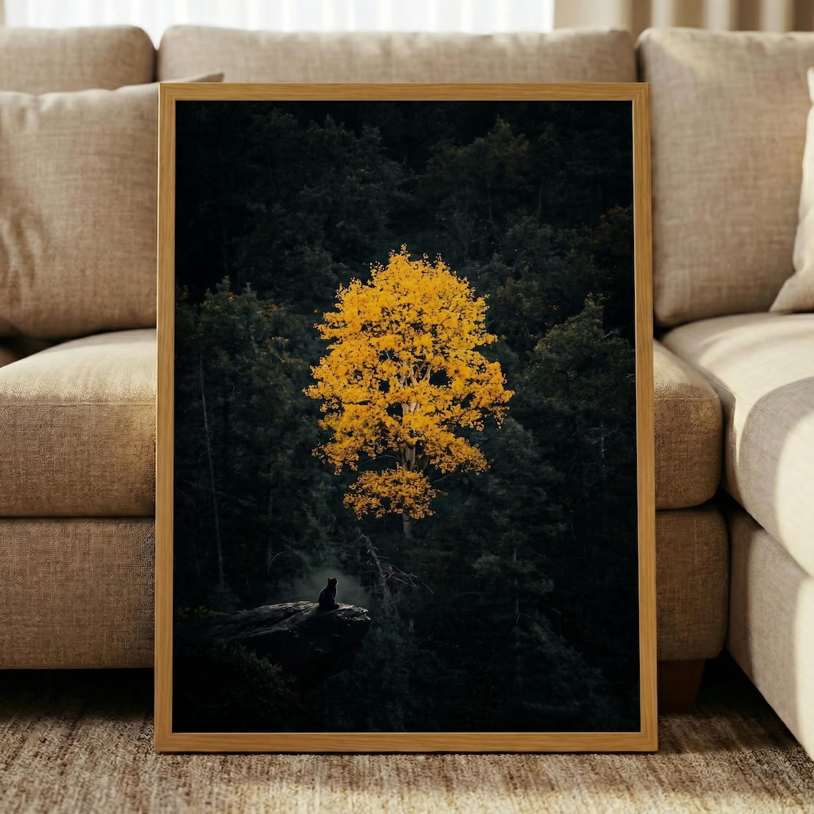 Black Cat Forest Moody Autumn Tree Dark Landscape Yellow Aspen Nature ...